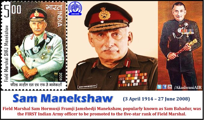 Field Marshal SHFJ Manekshaw turns 108 on 3rd April, I salute you Sam ...